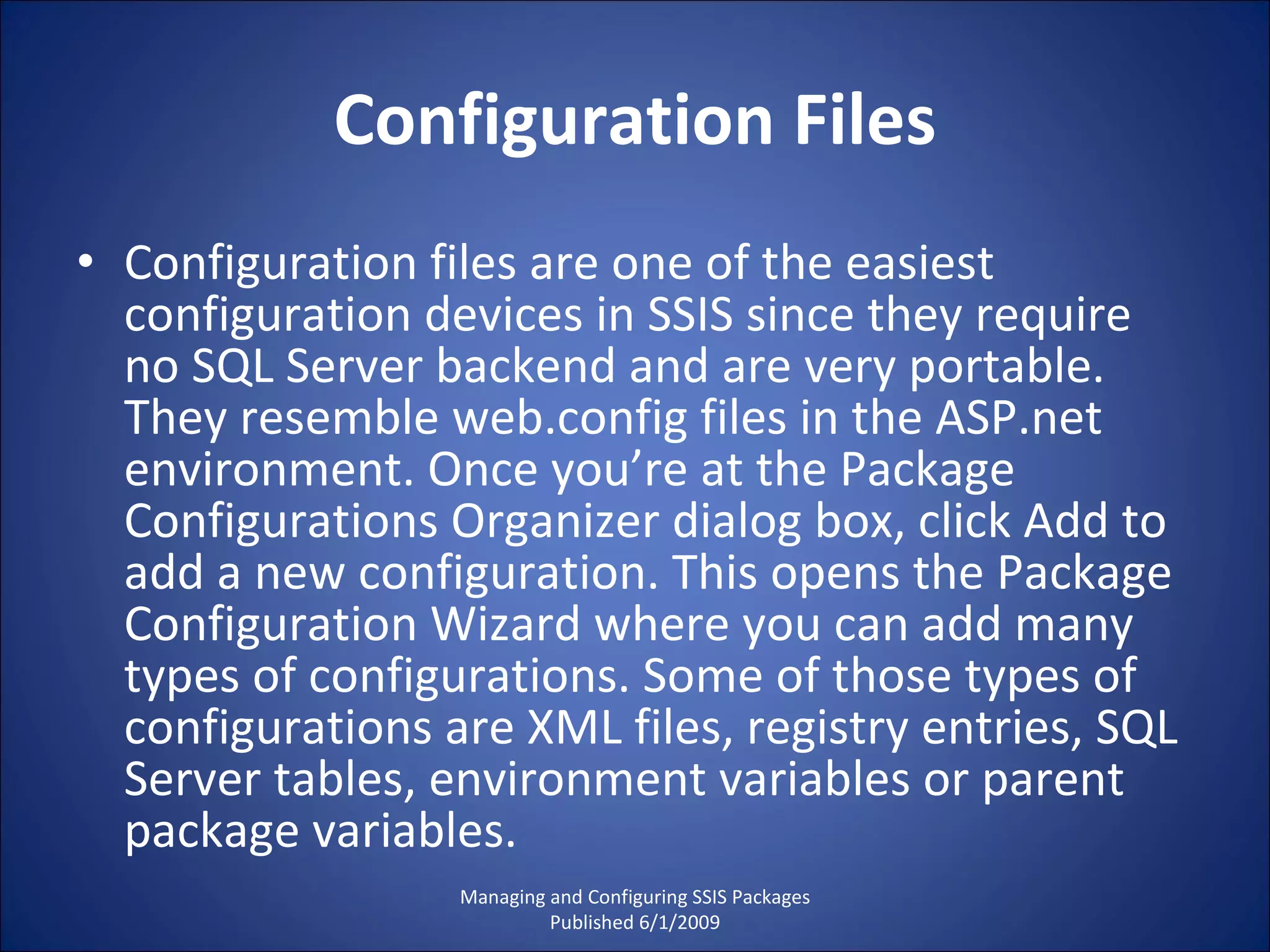 Managing and Configuring SSIS Packages | PPT | Databases | Computer Software and Applications