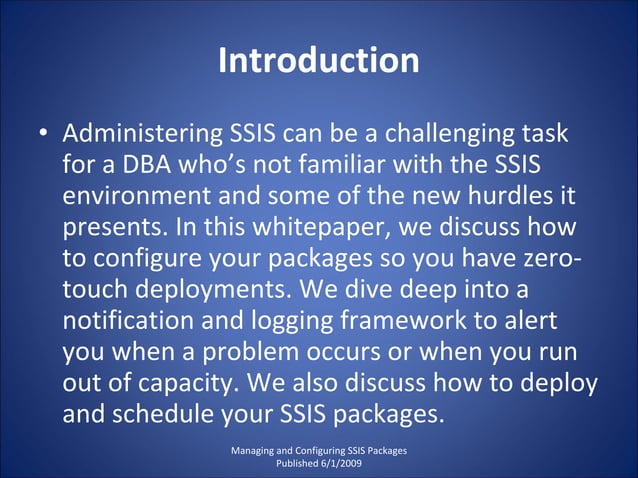Managing and Configuring SSIS Packages | PPT | Databases | Computer Software and Applications