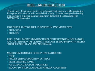 MANUFACTURING OF INSULATORS AT BHEL(IP) Jagdishpur plant | PPTX