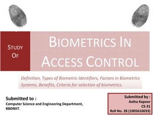 Biometrics--The Technology of Tomorrow | PPTX