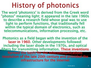 Presentation on photonics by prince kushwaha(RJIT) | PPTX