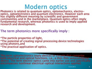 Presentation on photonics by prince kushwaha(RJIT) | PPTX