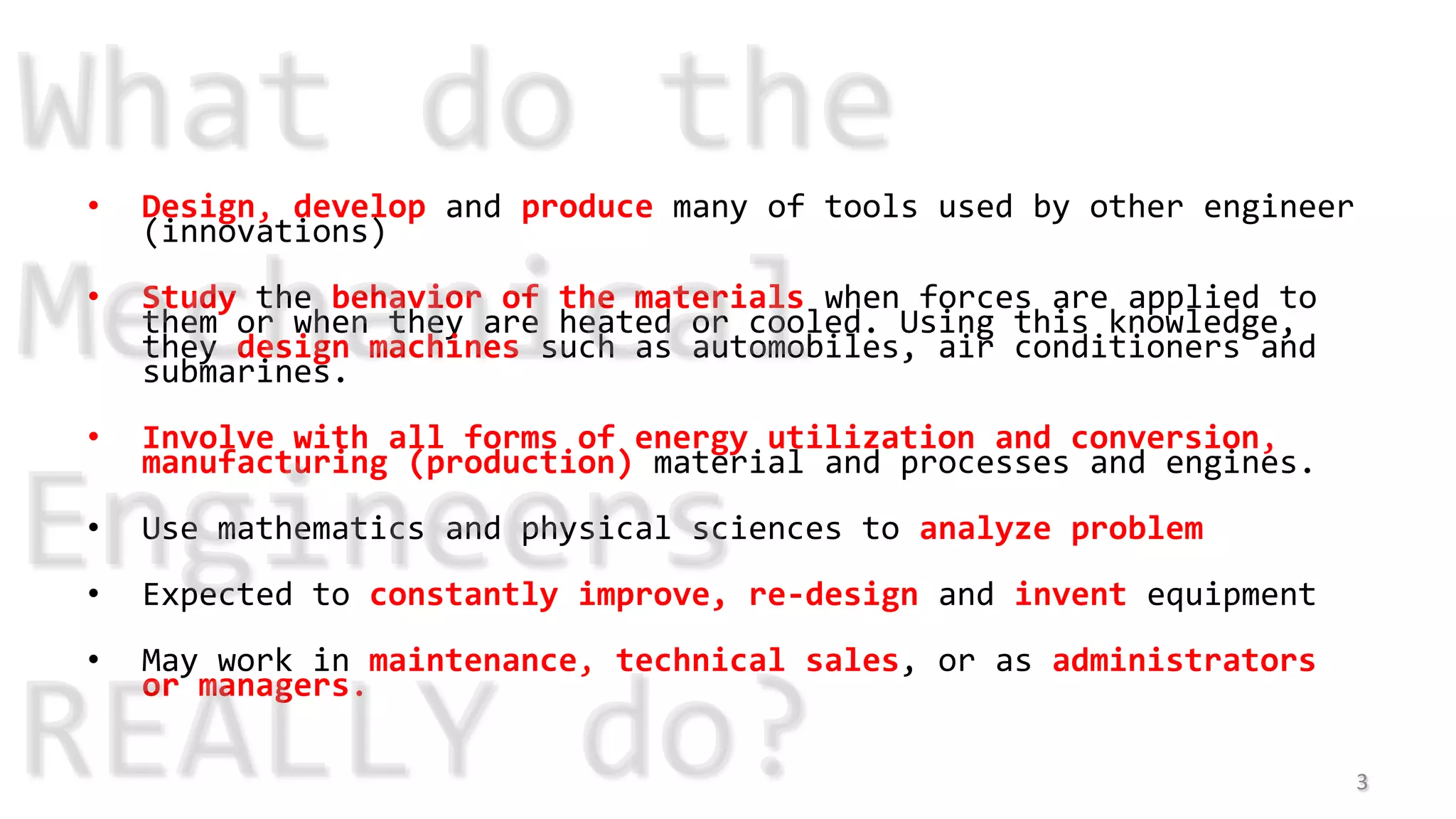 Mechanical Engineering as a profession | PPTX