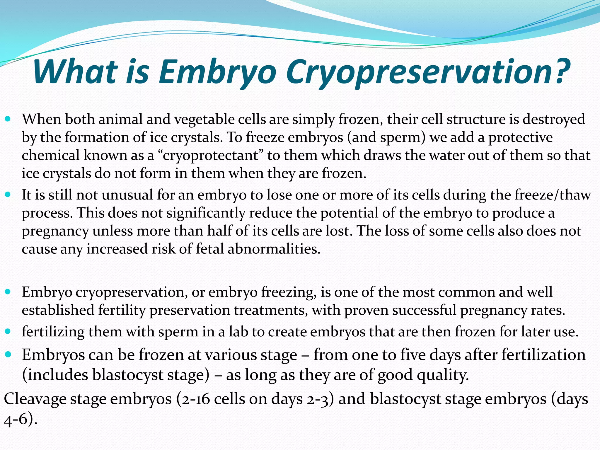 The bank of embryo and the process of embryo Cryopreservation. | PPTX