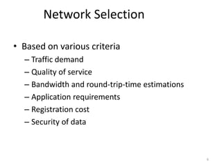 Network selection techniques:SAW and TOPSIS | PPTX
