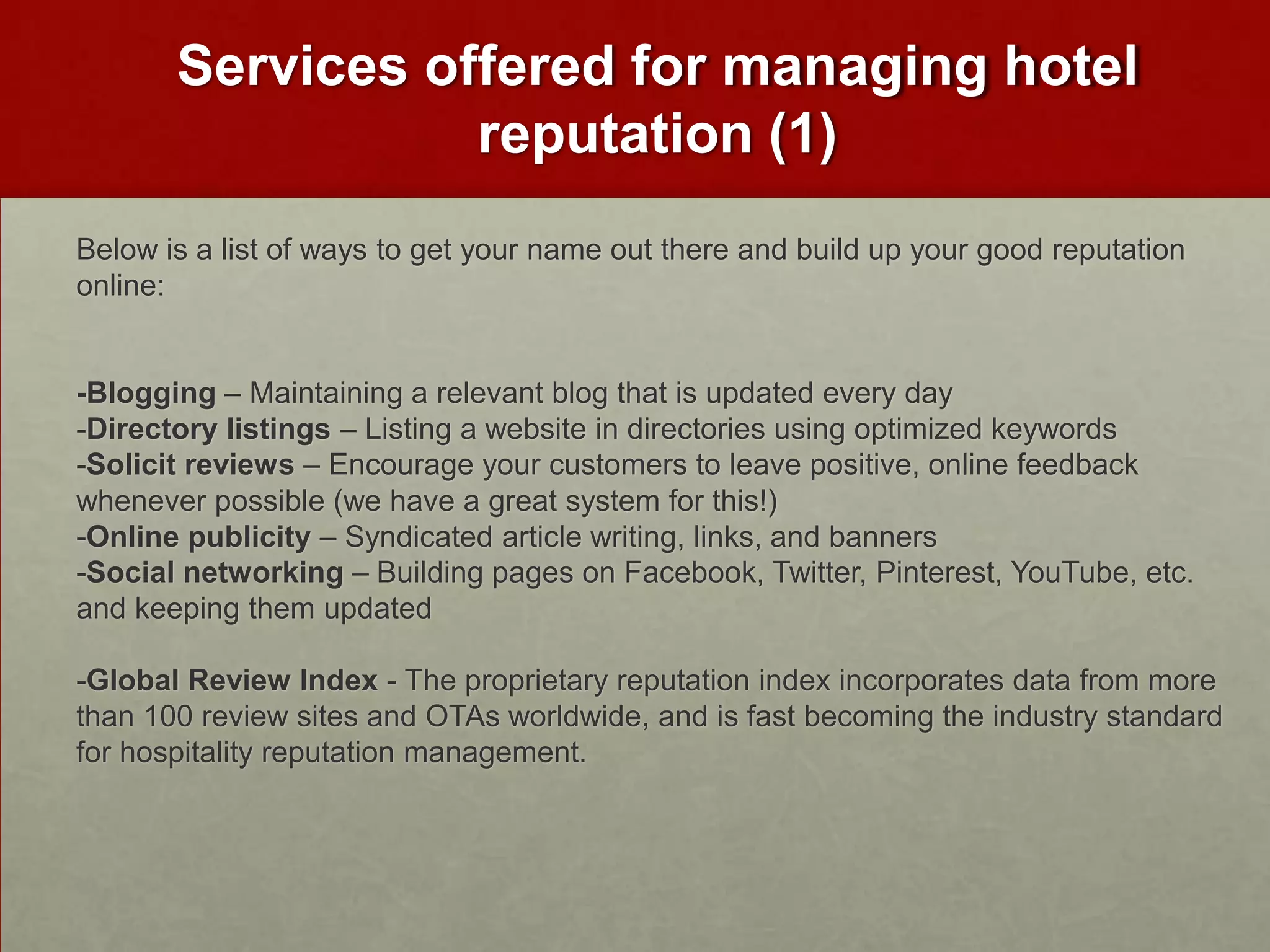 Hotel Reputation Management | PPT