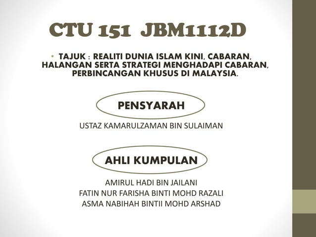 REALITI DUNIA ISLAM KINI, CABARAN, HALANGAN SERTA STRATEGI MENGHADAPI ...