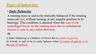 Static and Dynamic Balancing of Rotating Mass