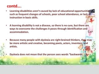 detailed presentation on learning disabilities | PPTX