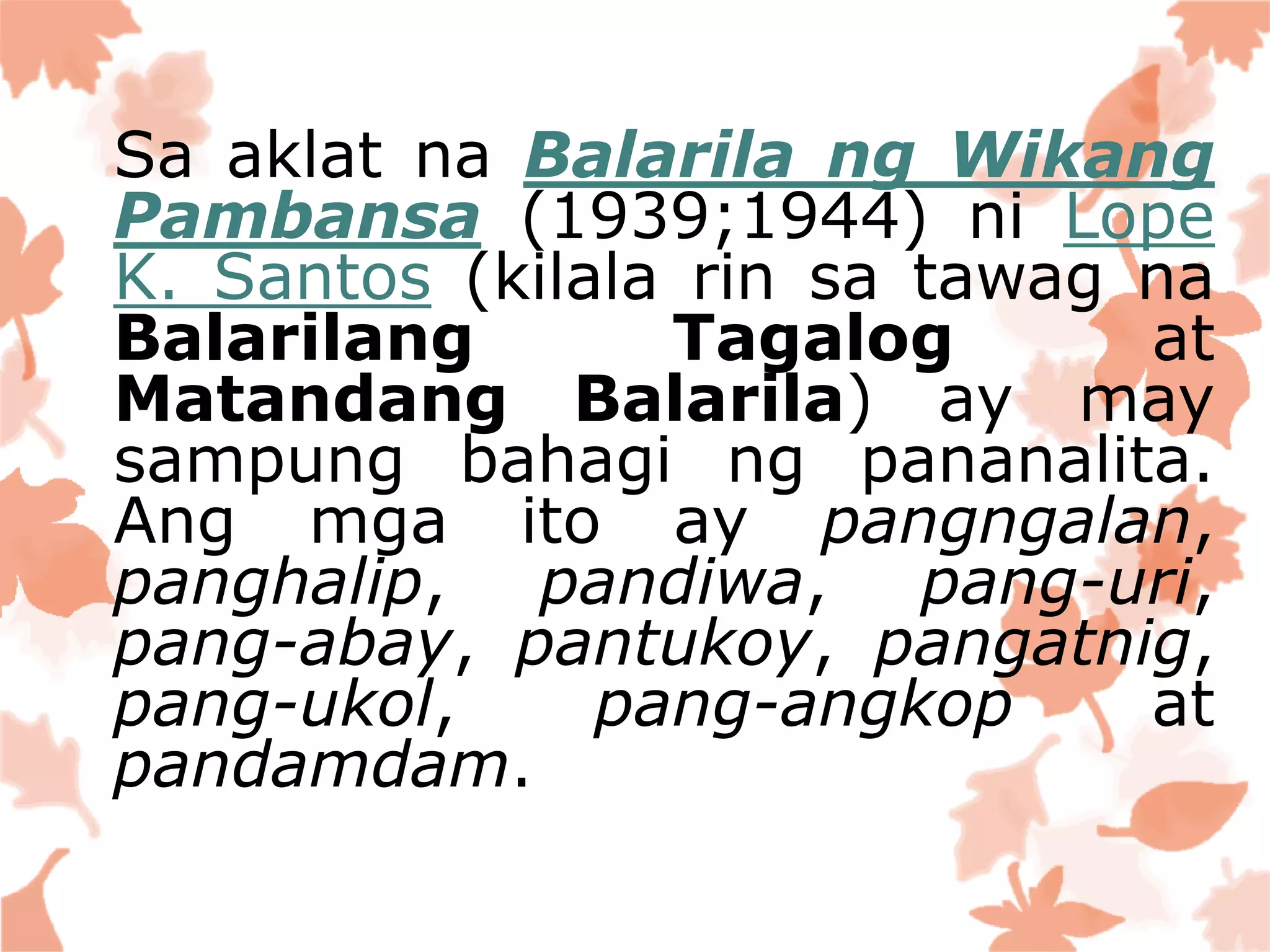 BAHAGI NG PANANALITA | PPTX