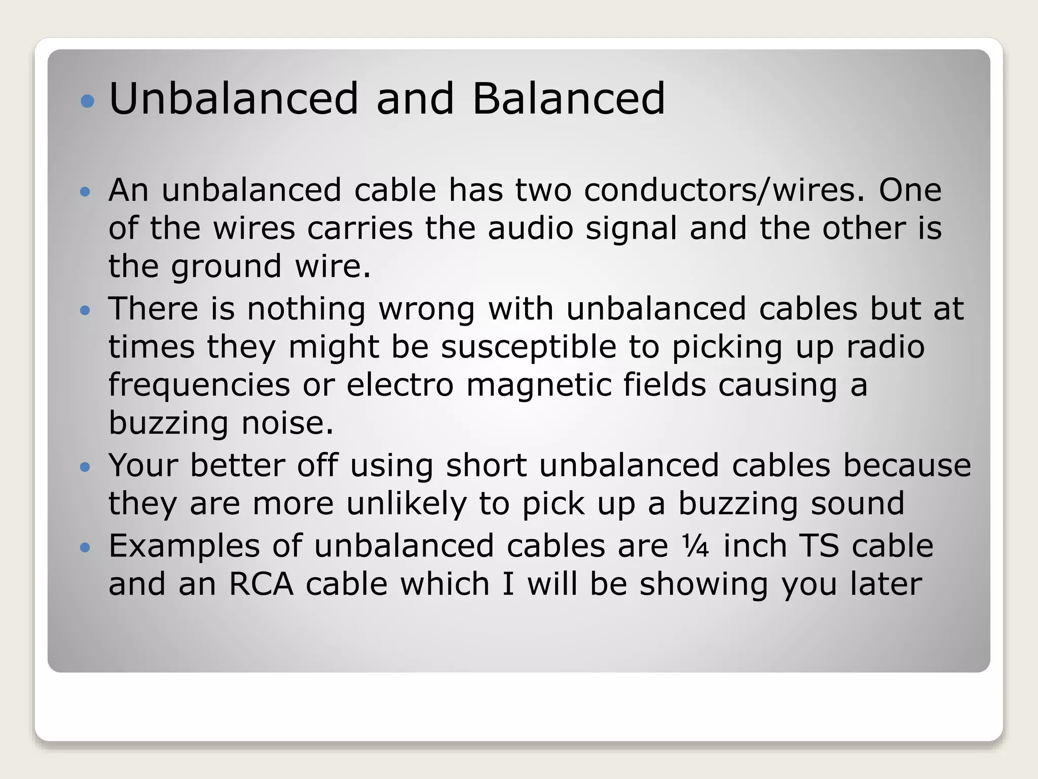 Type and usage of important studio cables. | PPT