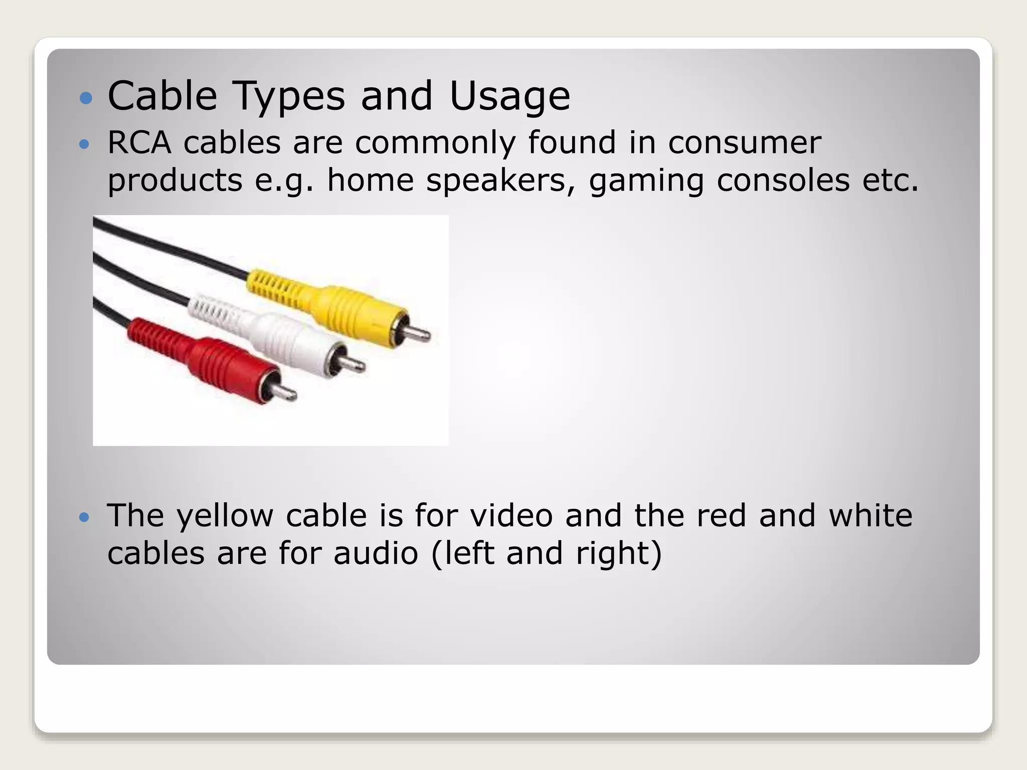 Type and usage of important studio cables. | PPT