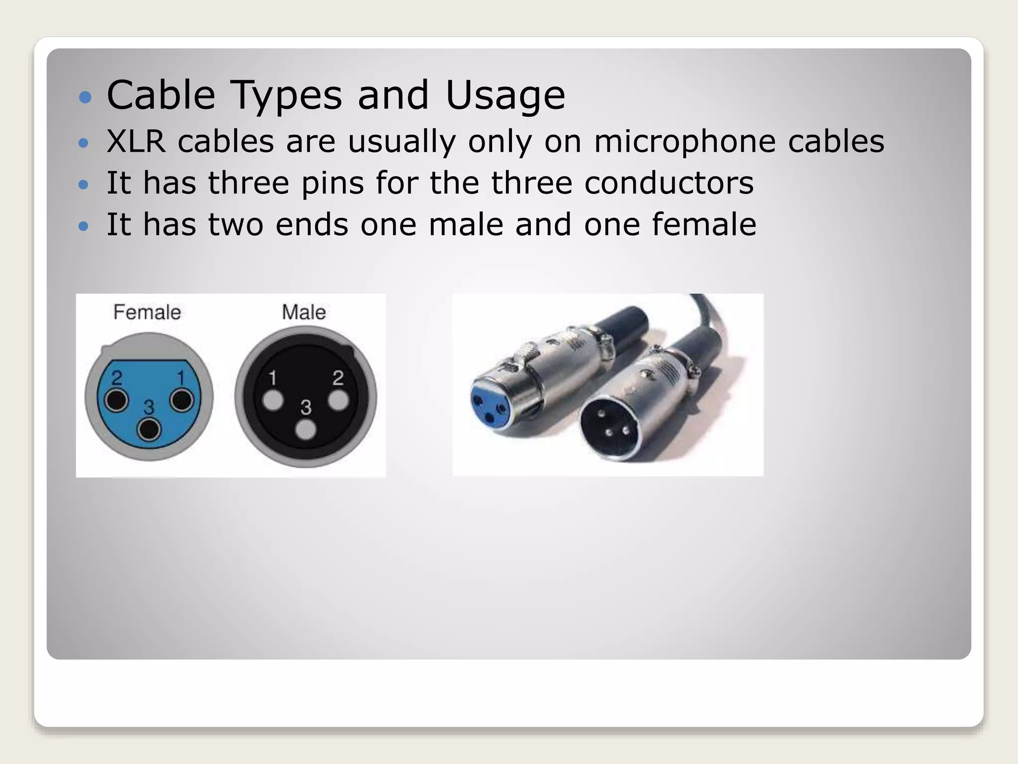 Type and usage of important studio cables. | PPT