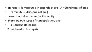 stereopsis and types of stereopsis tests | PPTX