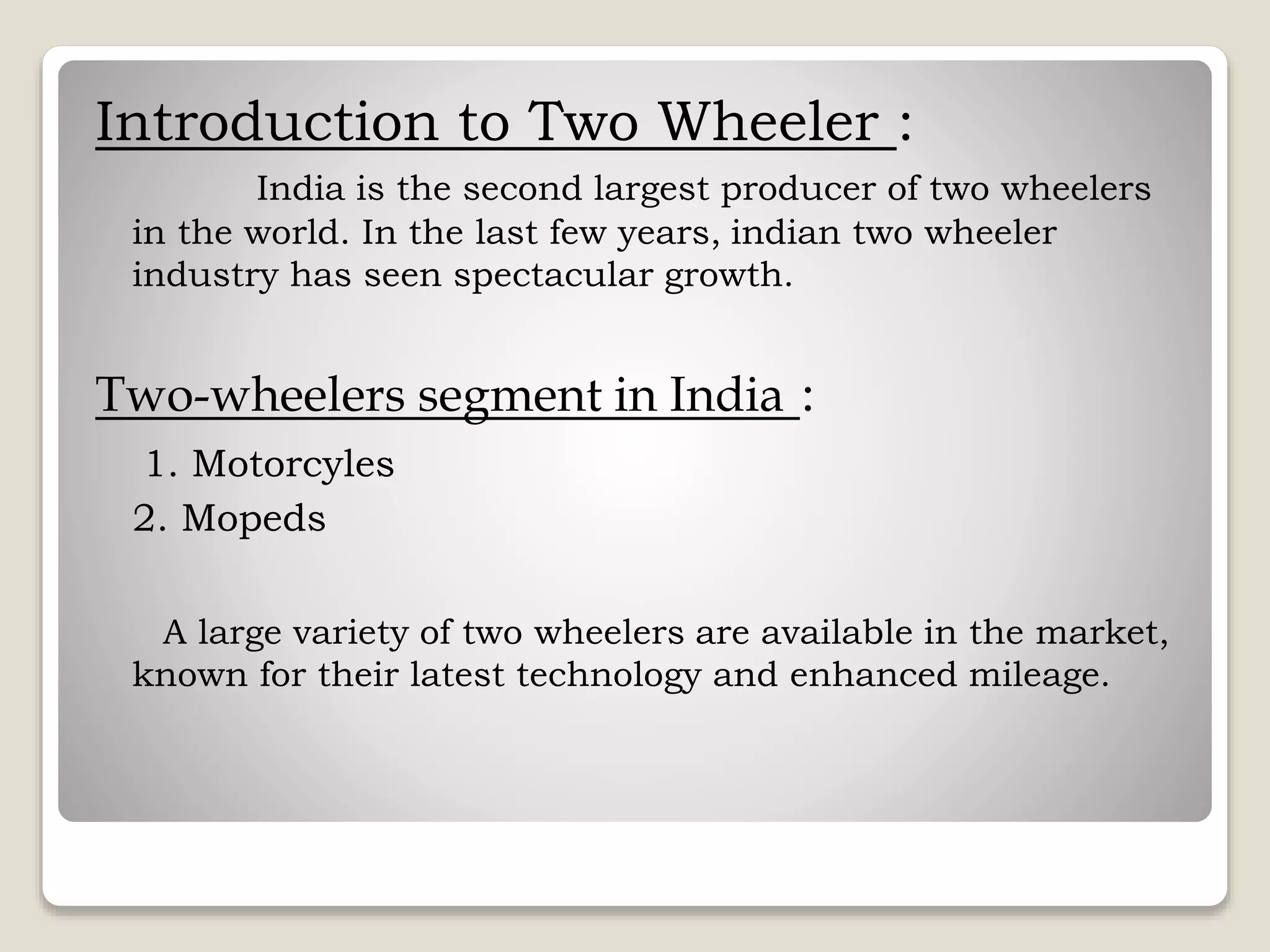 Two wheeler and its chassis | PPTX