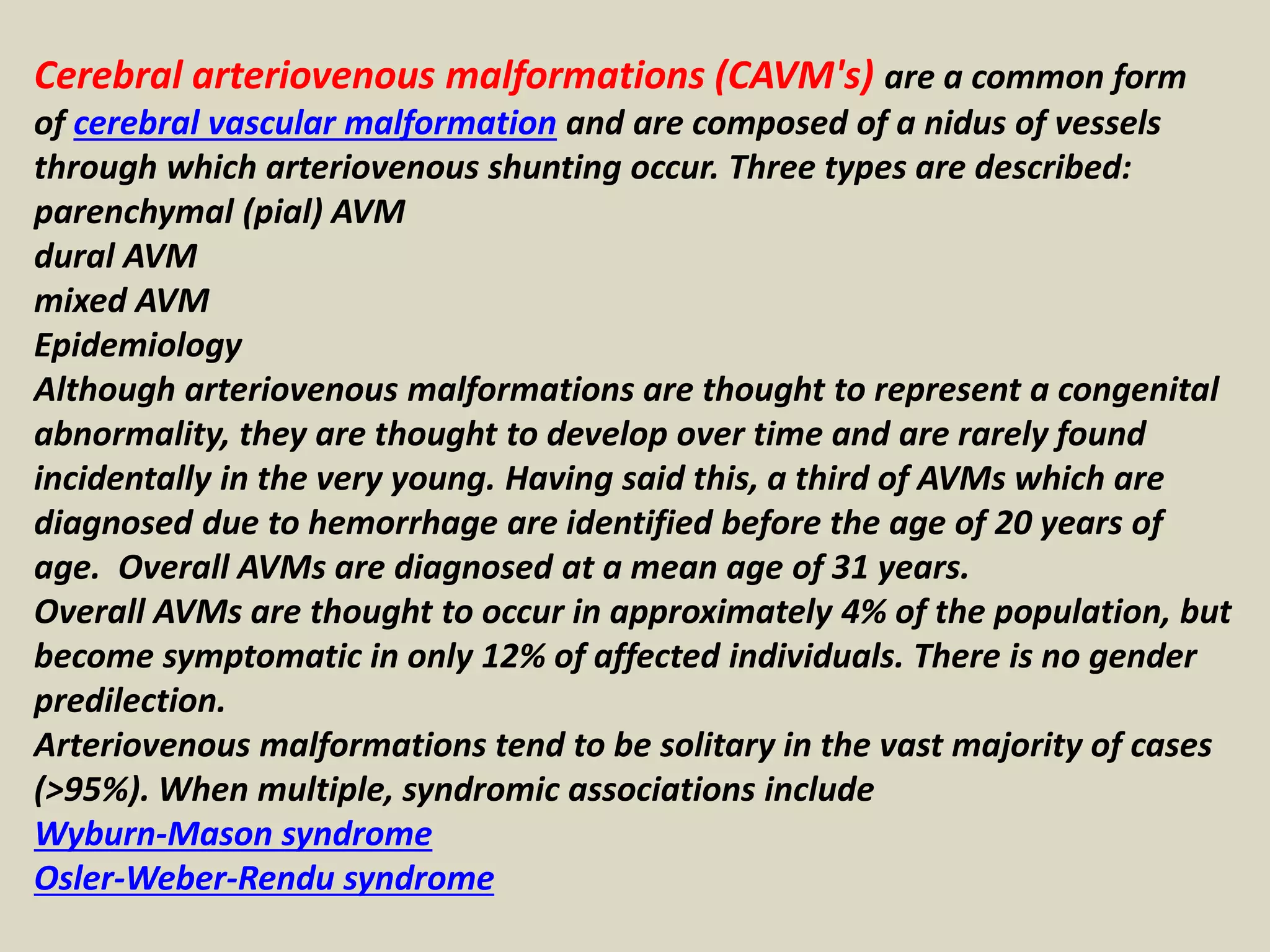 Presentation1.pptx, radiological imaging of brain av malformation. | PPTX