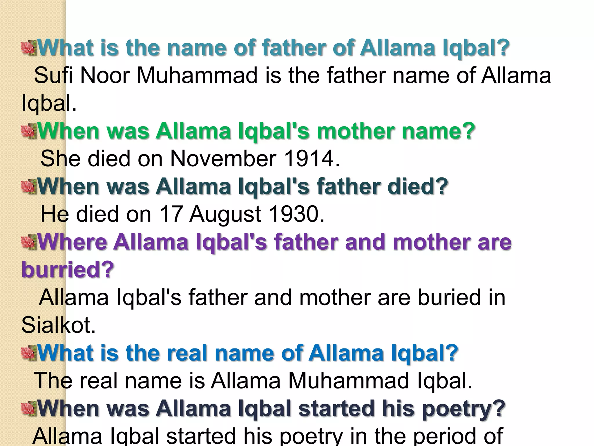 Quiz about Allama Iqbal | PPTX