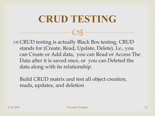 GrayBox Testing and Crud Testing By: Er. Priyanka Pradhan | PPT