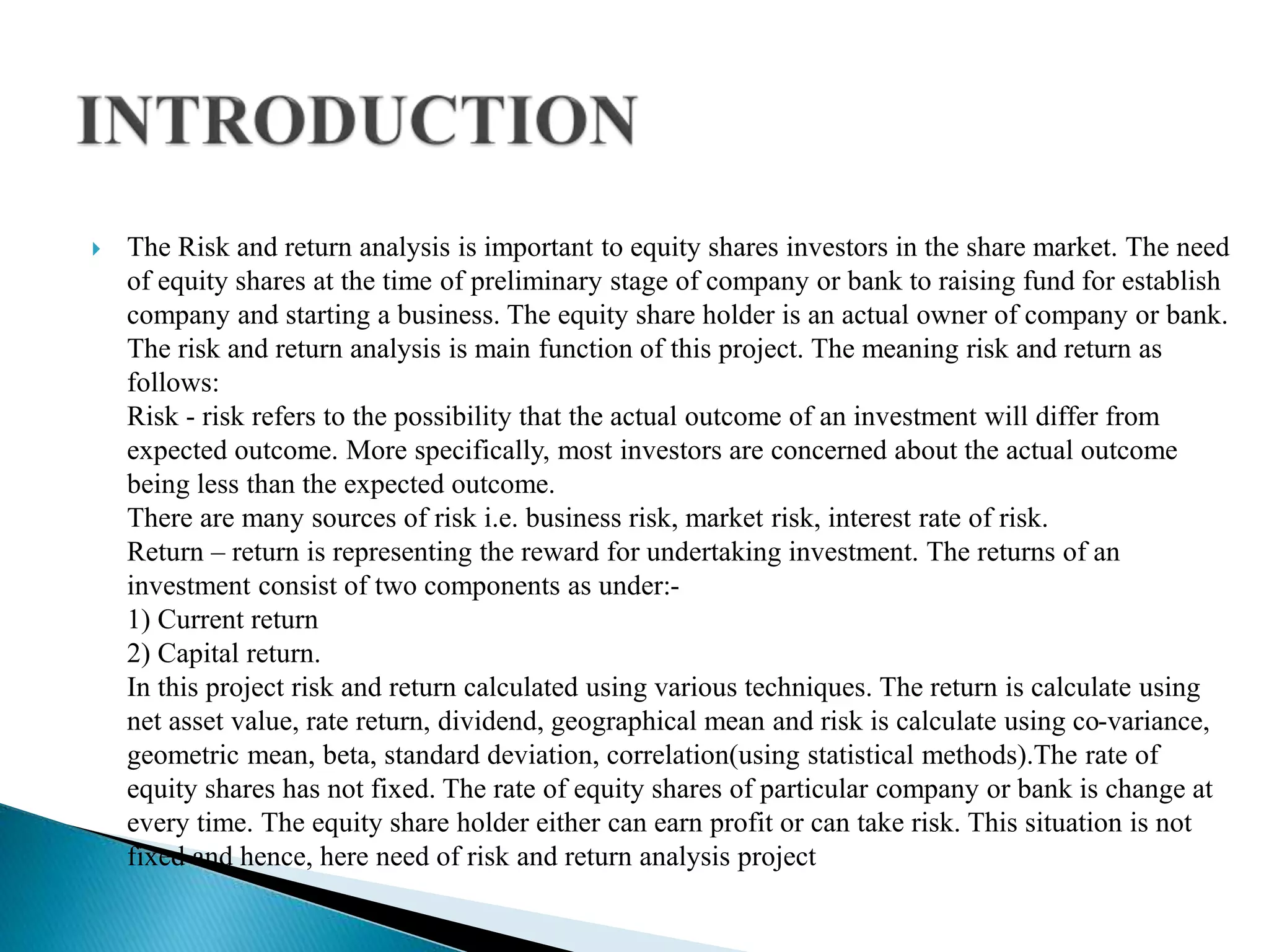 Risk and return analysis on equity share | PPTX