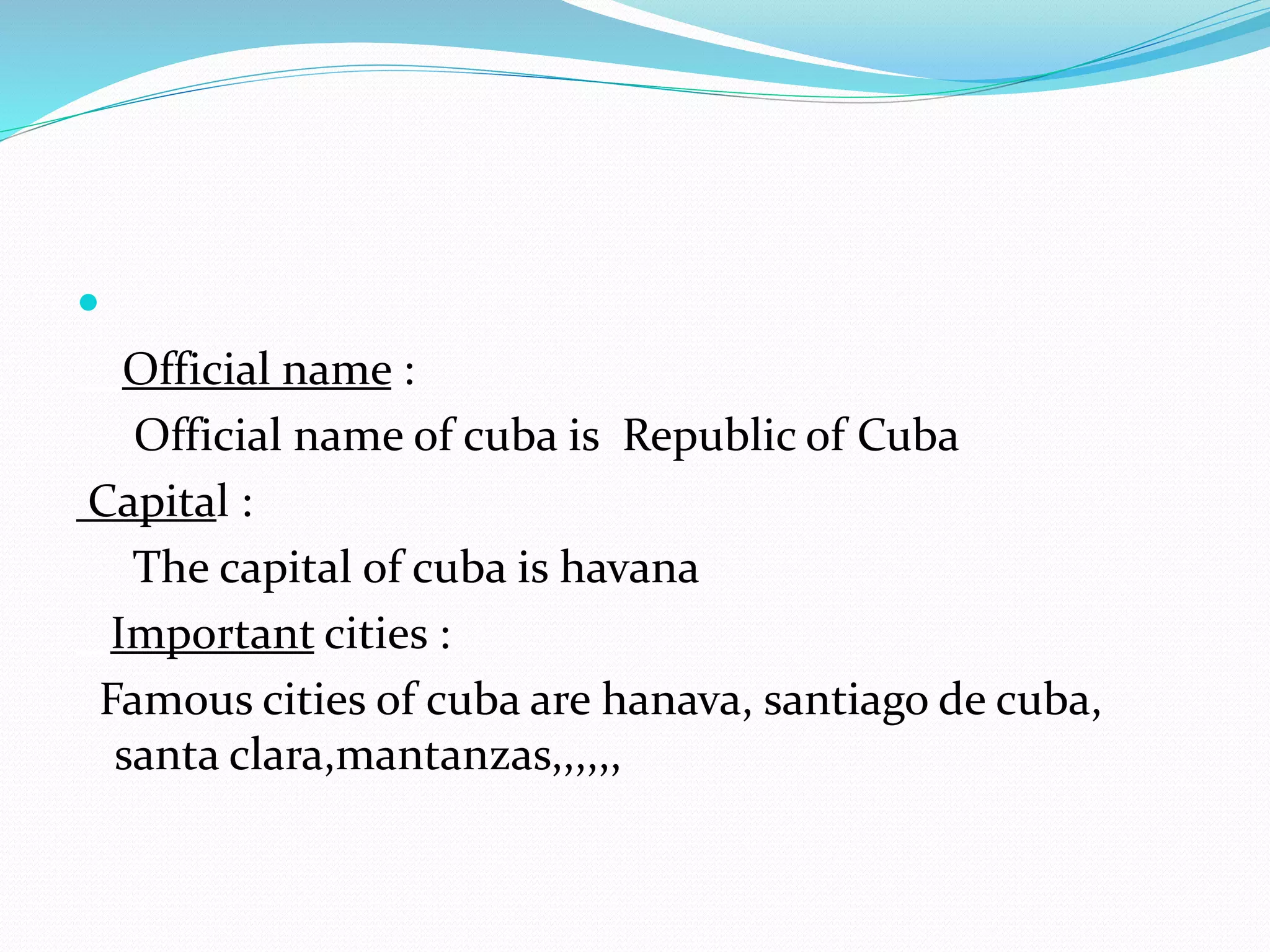 Presentation on cuba | PPTX | South America Travel | Travel Locations