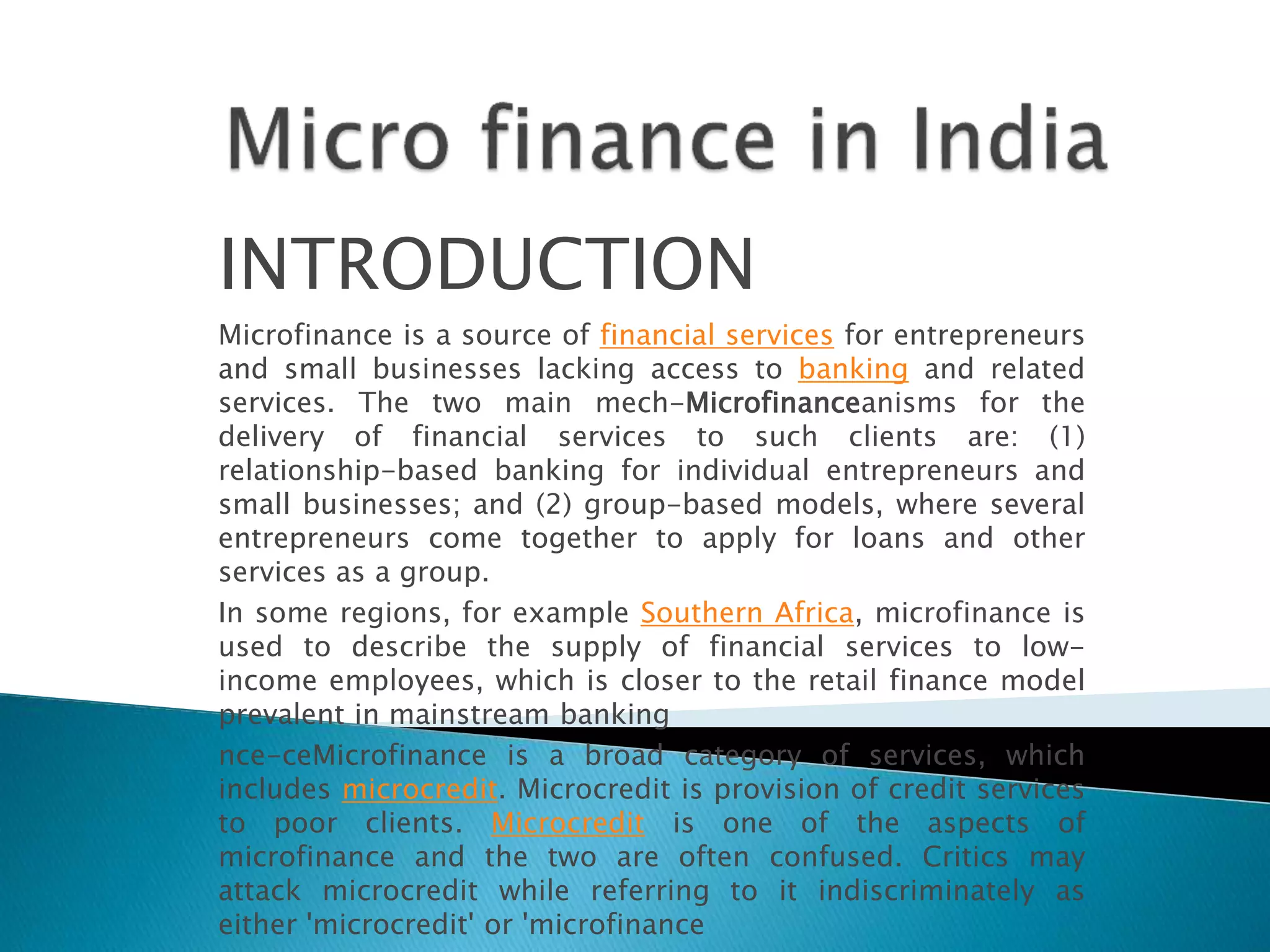 Micro Finance In India | PPTX