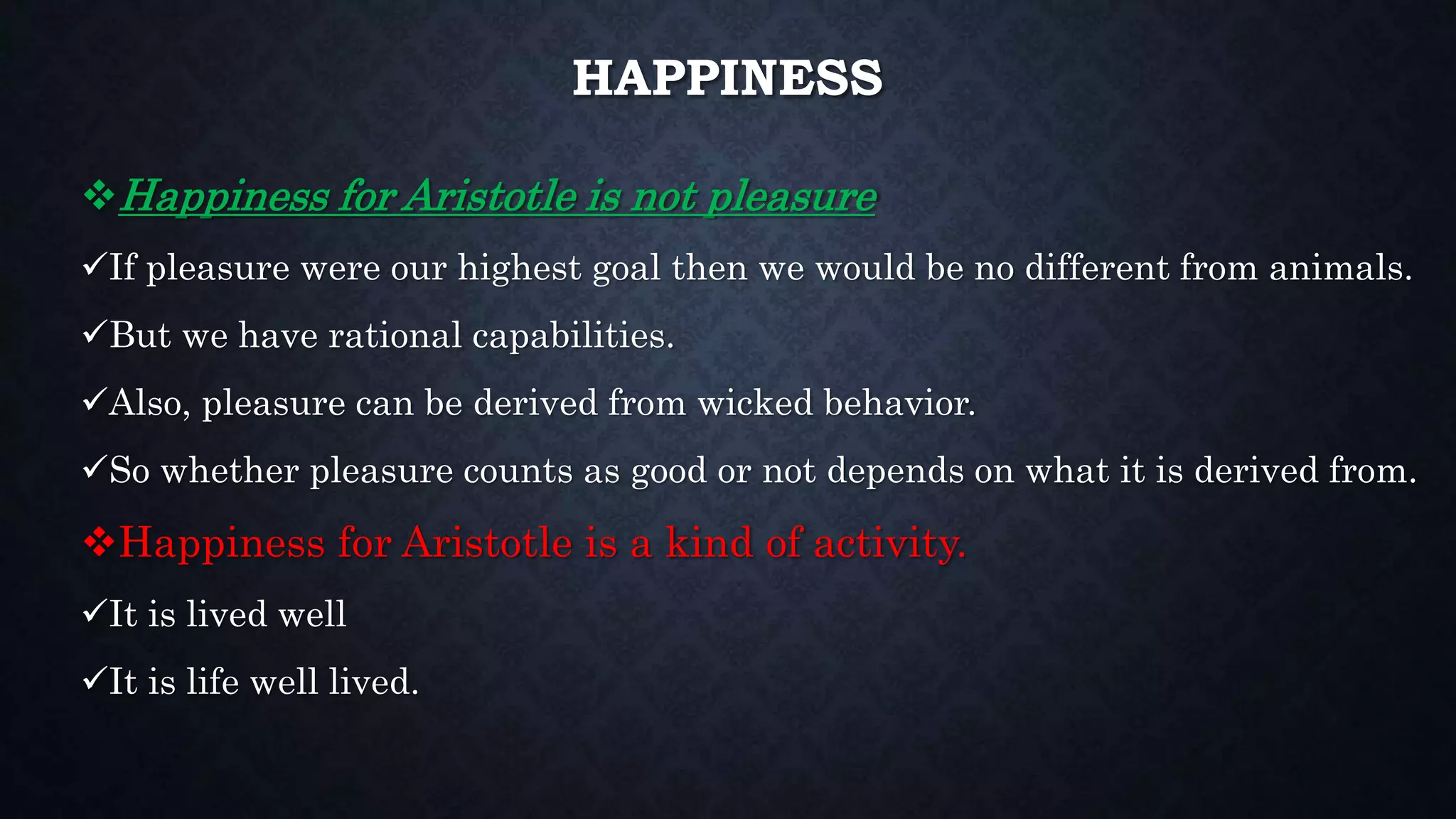 Aristotle's concept of happiness | PPTX