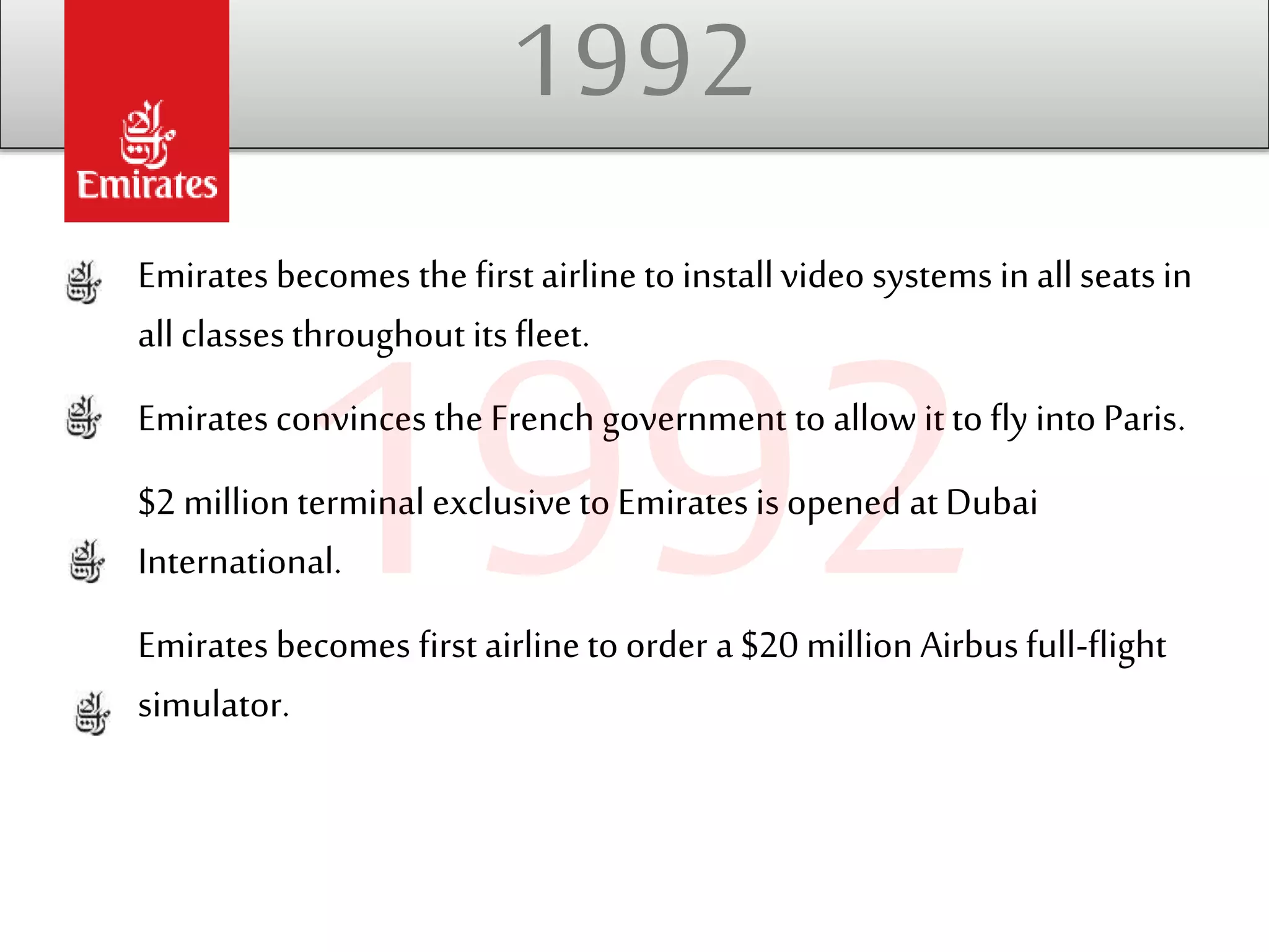 Emirates Airlines Timeline | PPTX