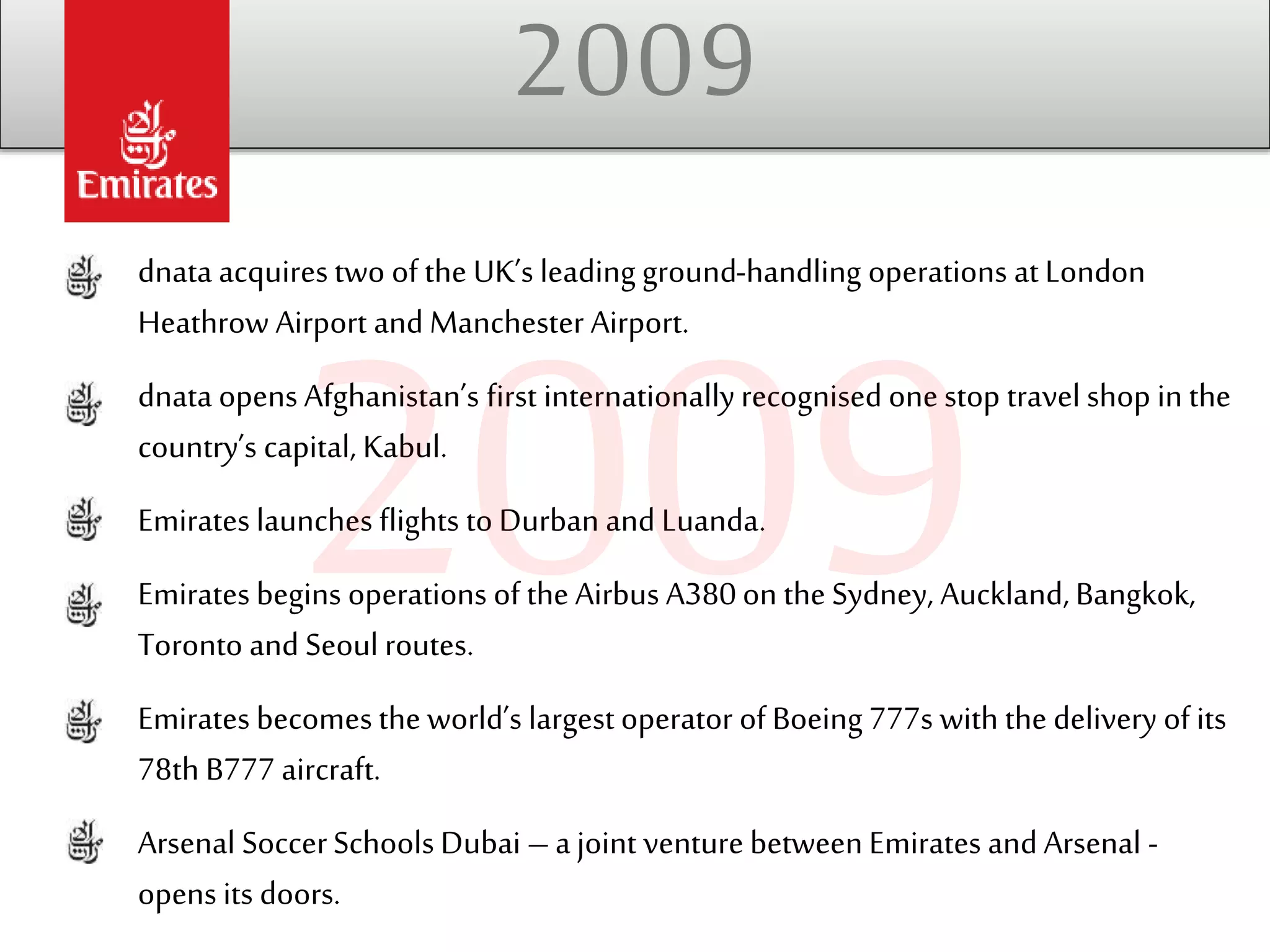 Emirates Airlines Timeline | PPTX