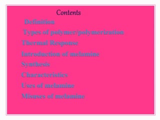 Melamine & Its application | PPTX