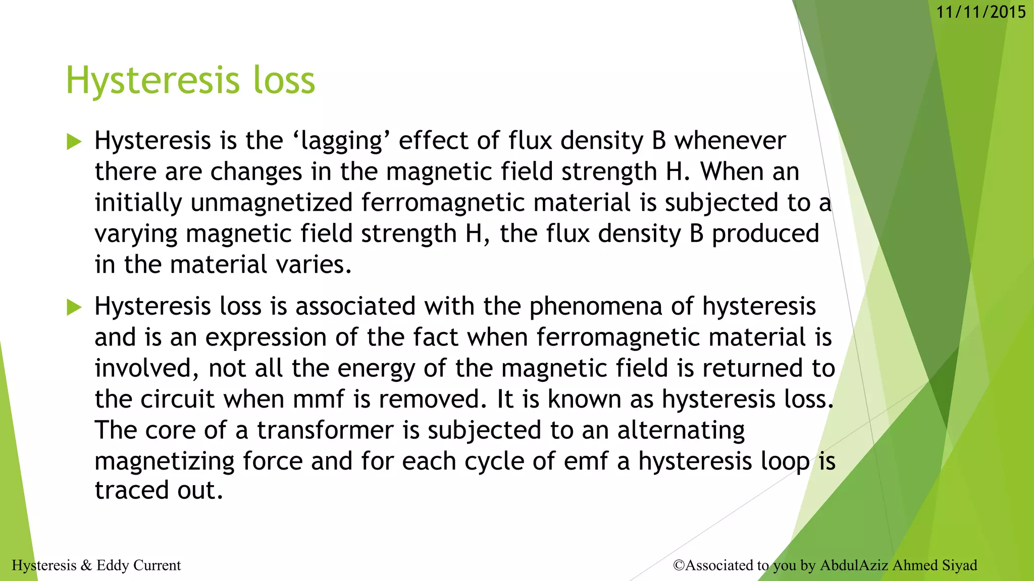 Hysteresis and Eddy-current losses | PPTX