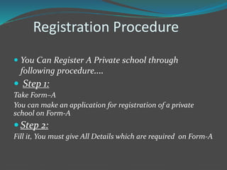 Method of registration of a private school in pakistan | PPTX