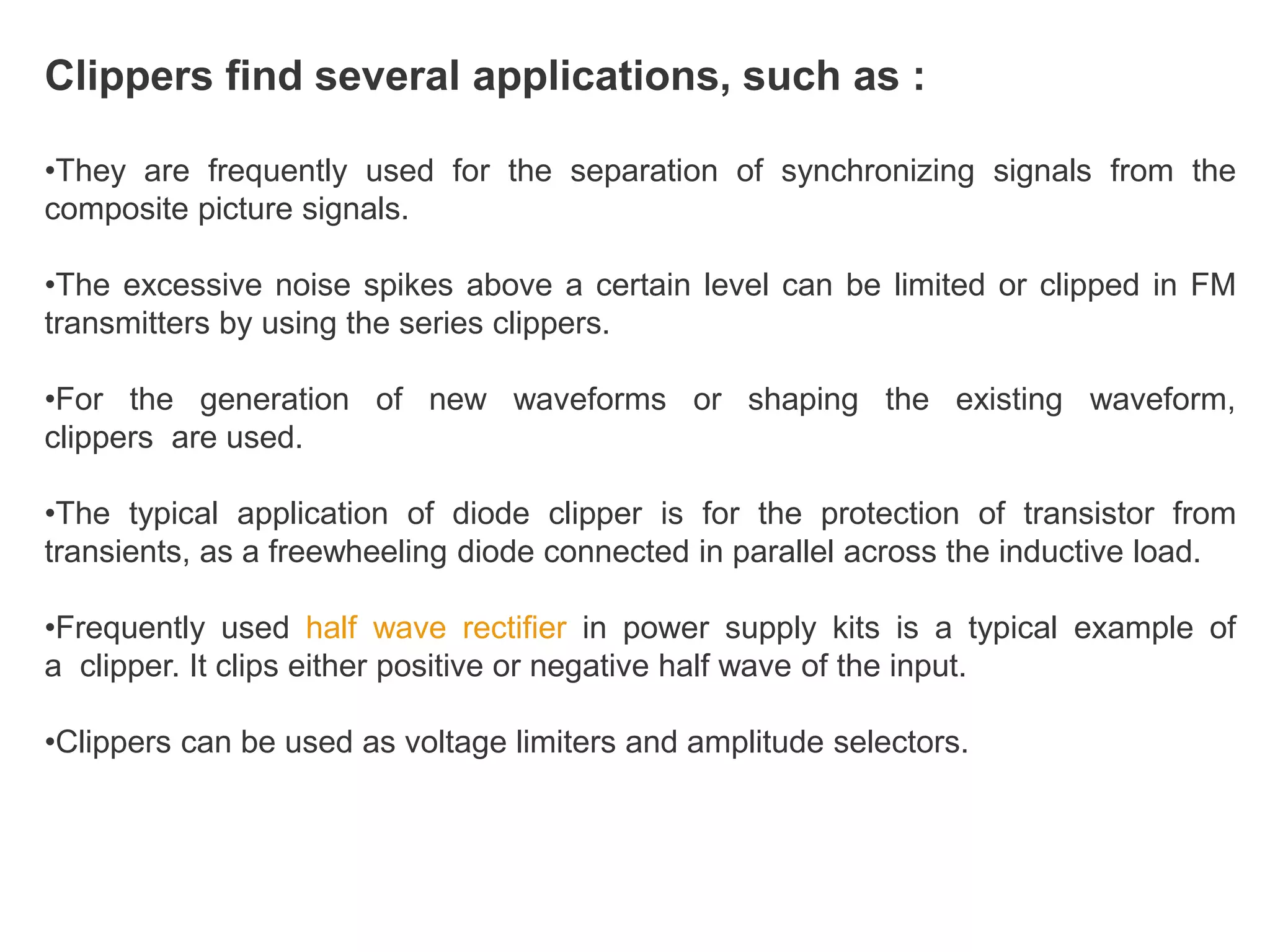 Presentation on clippers and clampers | PPTX | Digital Audio | Computer ...