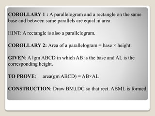 theorem 2 area of a parellelogram by samiya shafique | PPT
