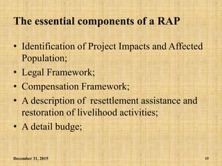 Types of Resettlement & Components of A Resettlement Action Plan (RAP ...