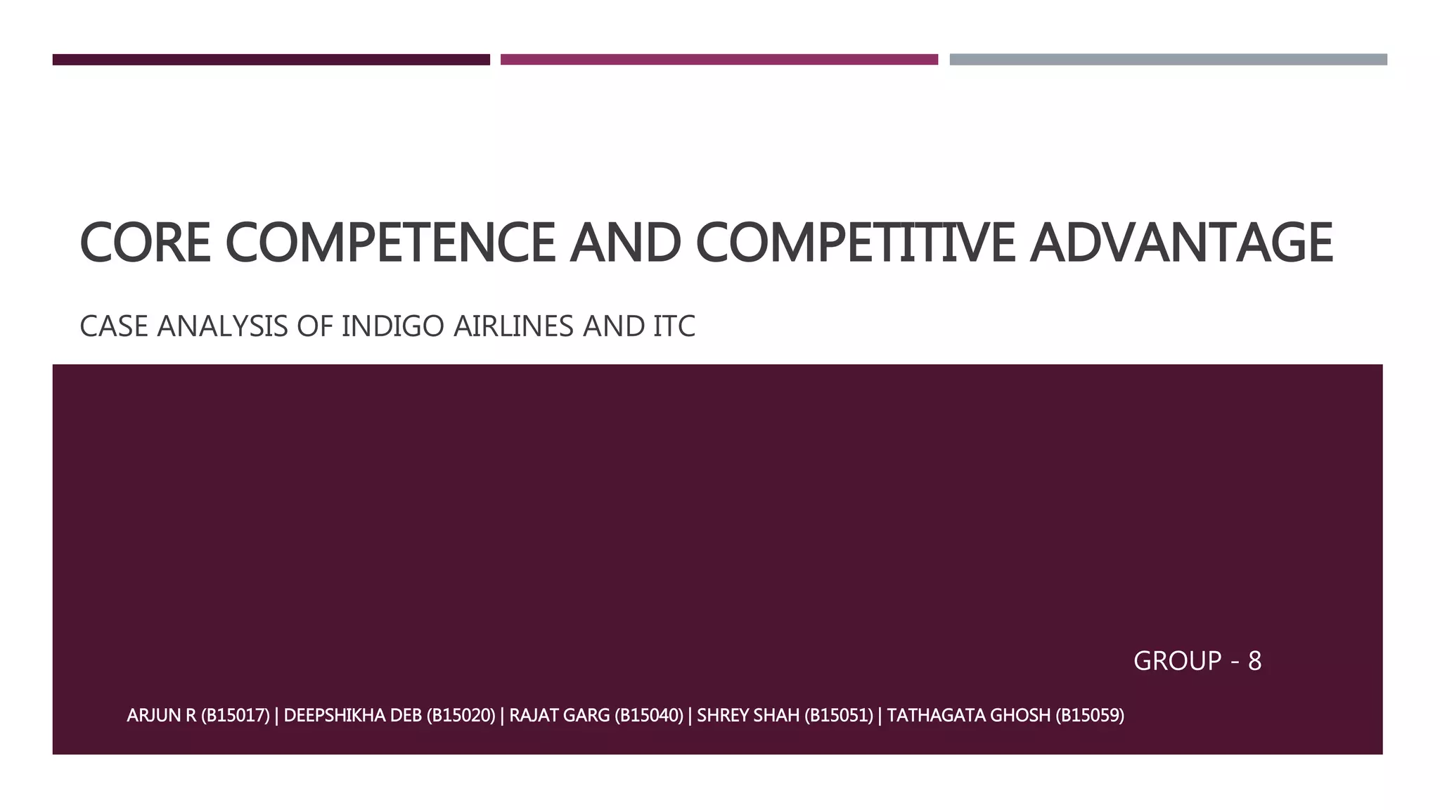 Core Competence and Competitive Advantage - Indigo Airlines and ITC | PPT