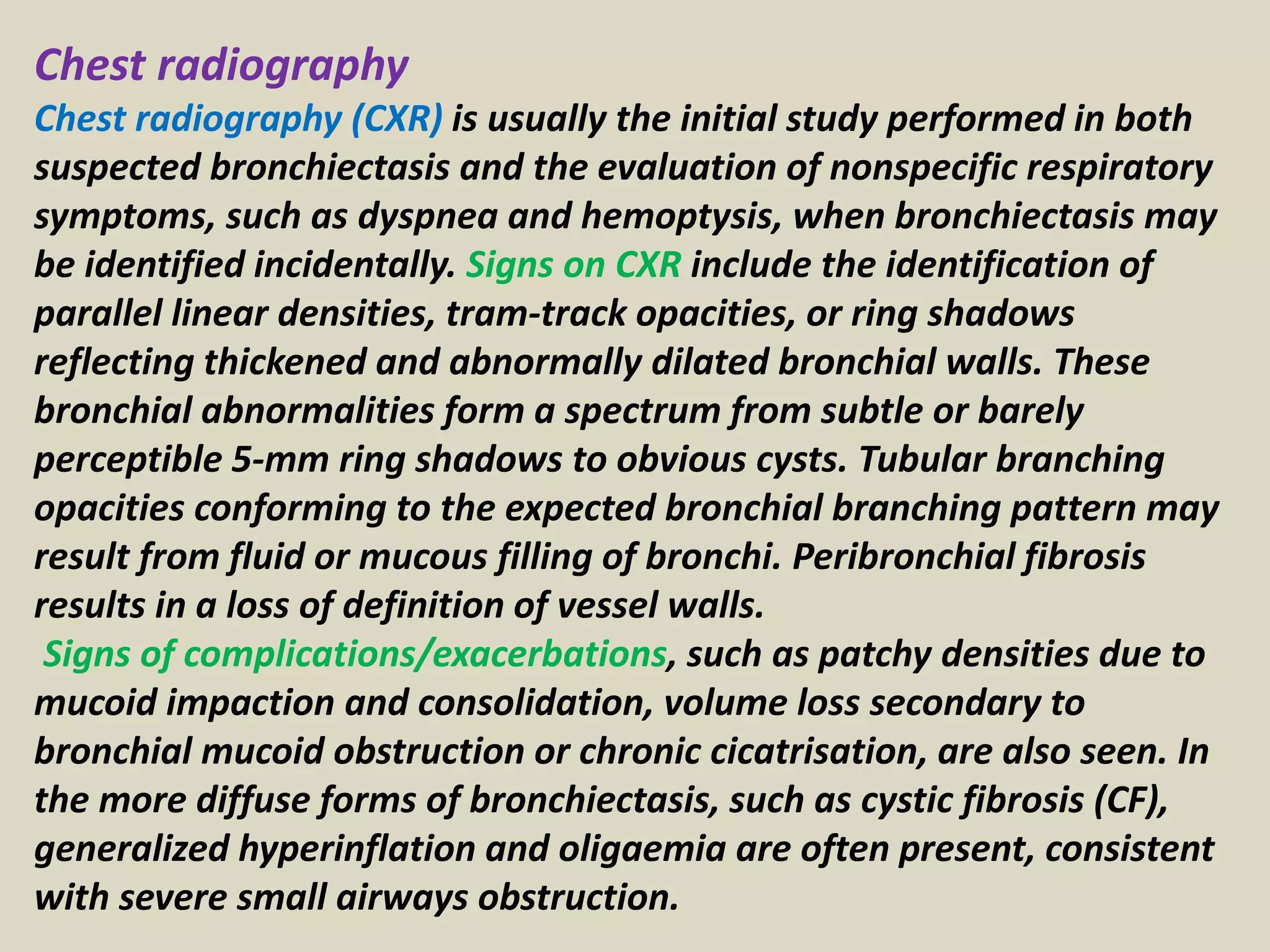 Presentation1.pptx, radiological imaging of bronchiectasis. | PPTX