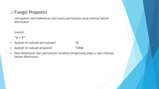 DEFINISI FUNGSI PROPOSISI DAN JENIS JENIS KUANTOR | PPTX
