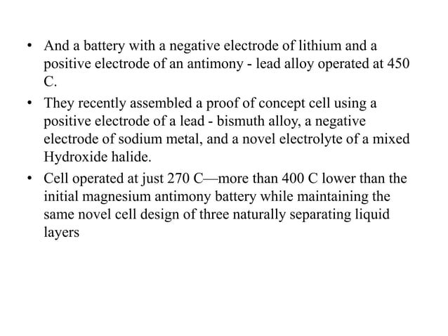 liquid metal battery | PPTX | Chemistry | Science