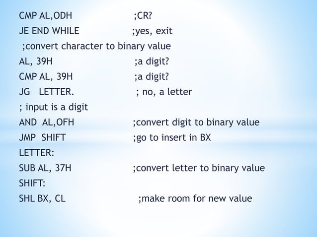 Binary And Hex Inputoutput In 8086 Assembuly Langyage Pptx Programming Languages Computing