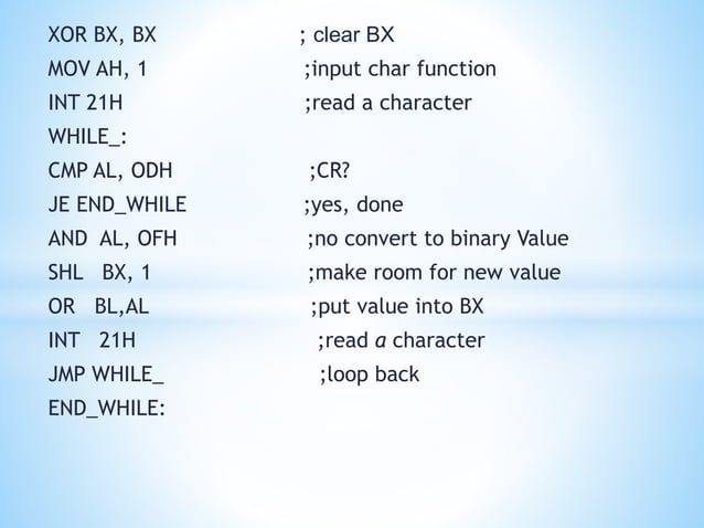 Binary And Hex Inputoutput In 8086 Assembuly Langyage Pptx Programming Languages Computing