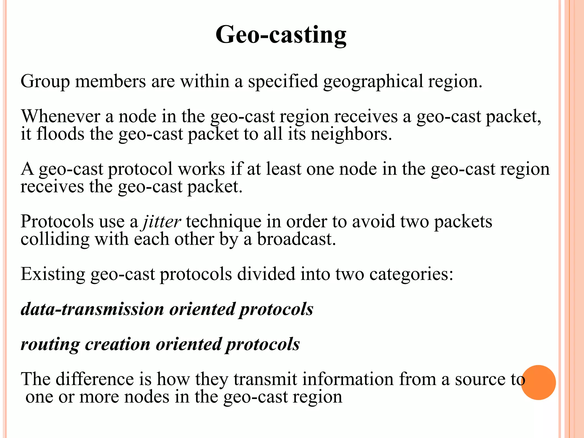 Geo Cast Routing Protocol Pptx Computer Networking Computing