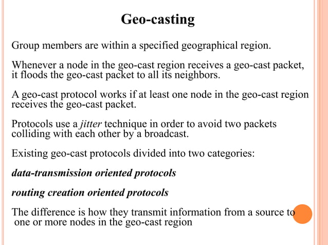 Geo-Cast Routing Protocol | PPTX | Computer Networking | Computing