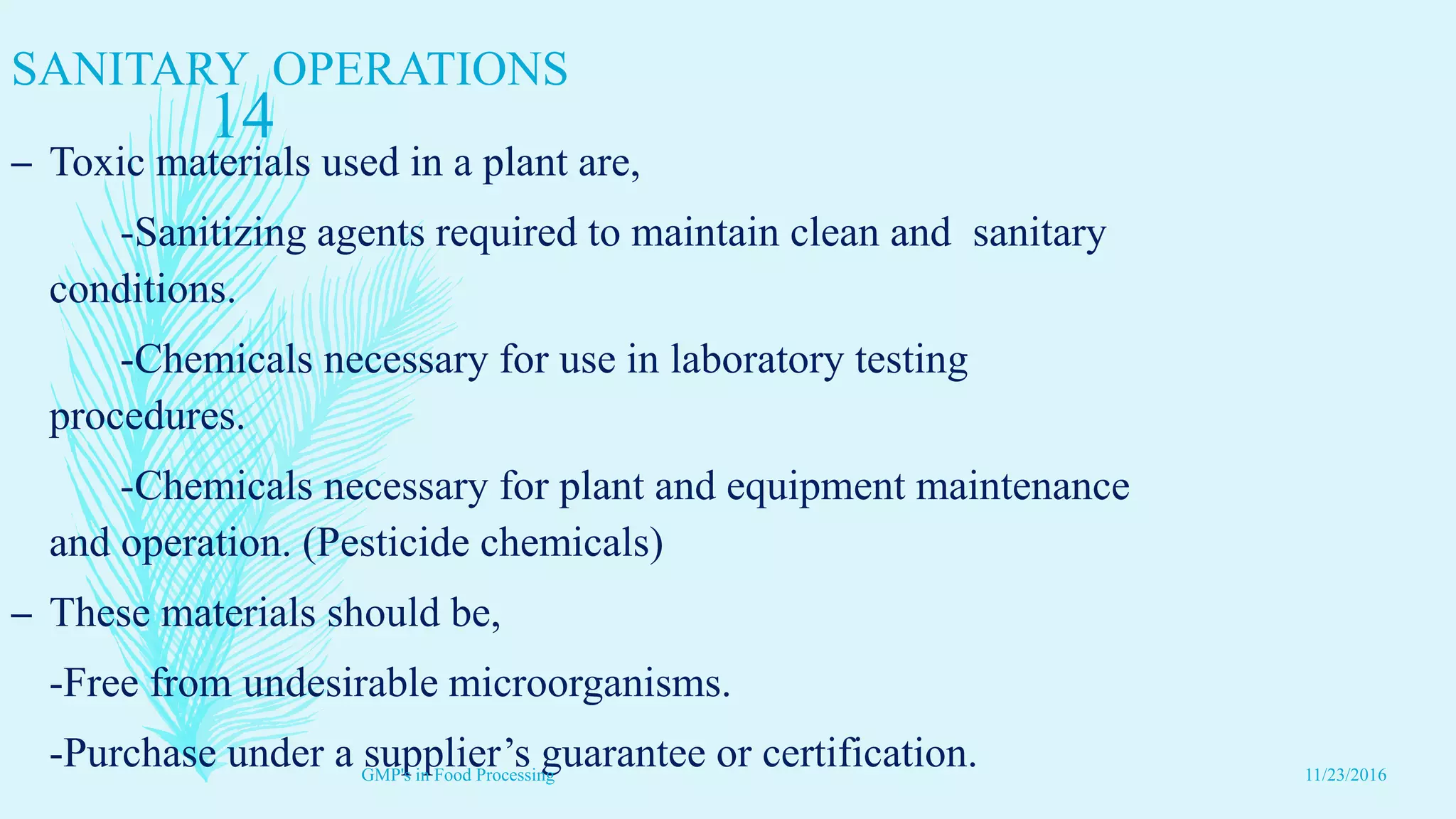Good Manufacturing Practices in Food Processing | PPTX