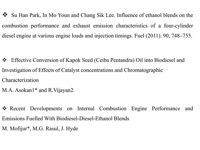 alcohol injection in biodiesel fueled diesel engines | PPT