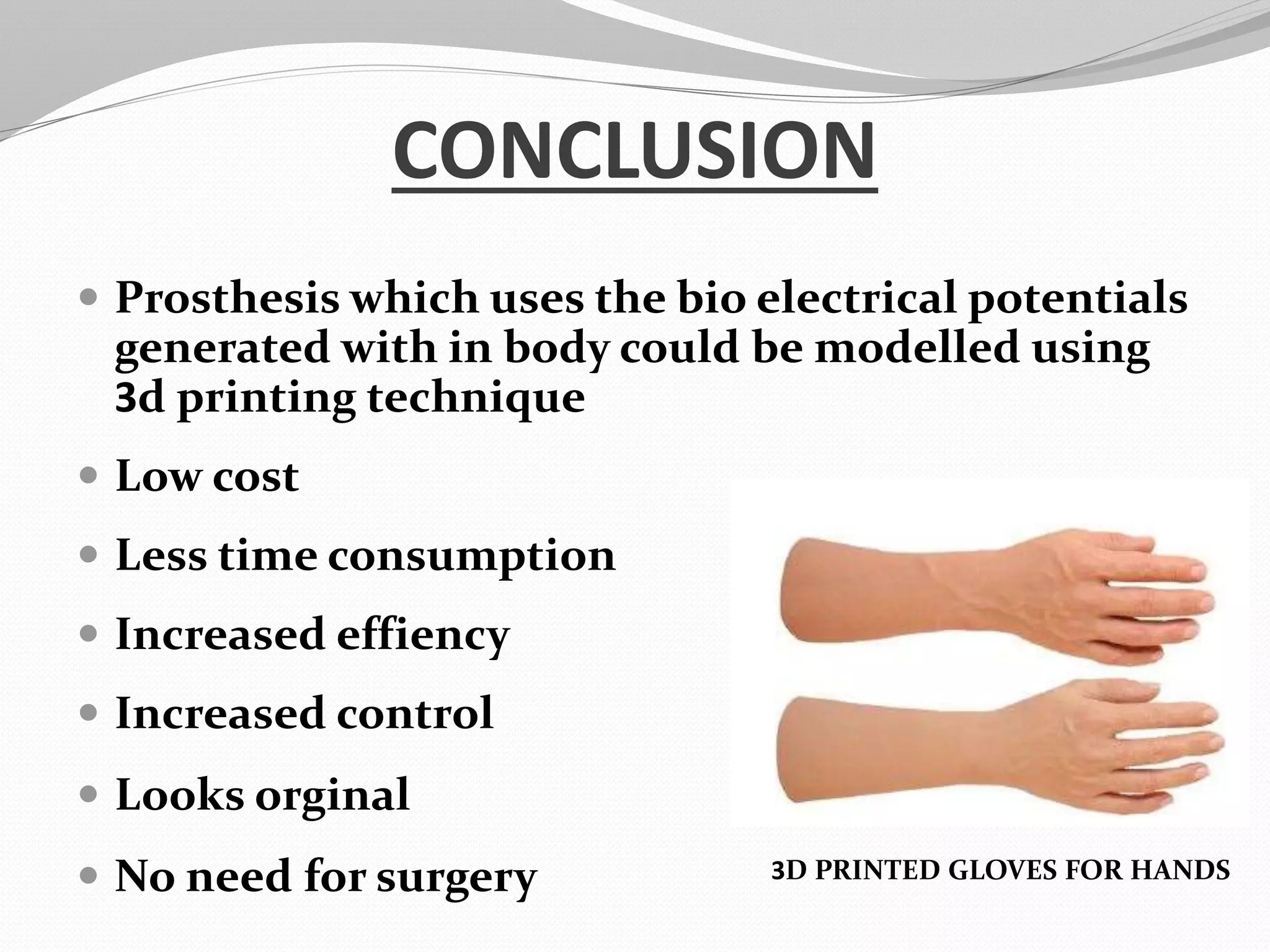 Bioelectric Prosthesis Modelling using 3D-Printing | PPTX
