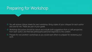 Advanced Nonfiction Workshop, Introduction to Class | PPTX