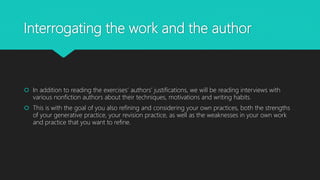 Advanced Nonfiction Workshop, Introduction to Class | PPTX