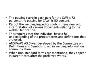 American Welding Society (AWS) Certifications for WELDING INSPECTOR ...