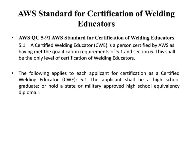American Welding Society (AWS) Certifications for WELDING INSPECTOR ...