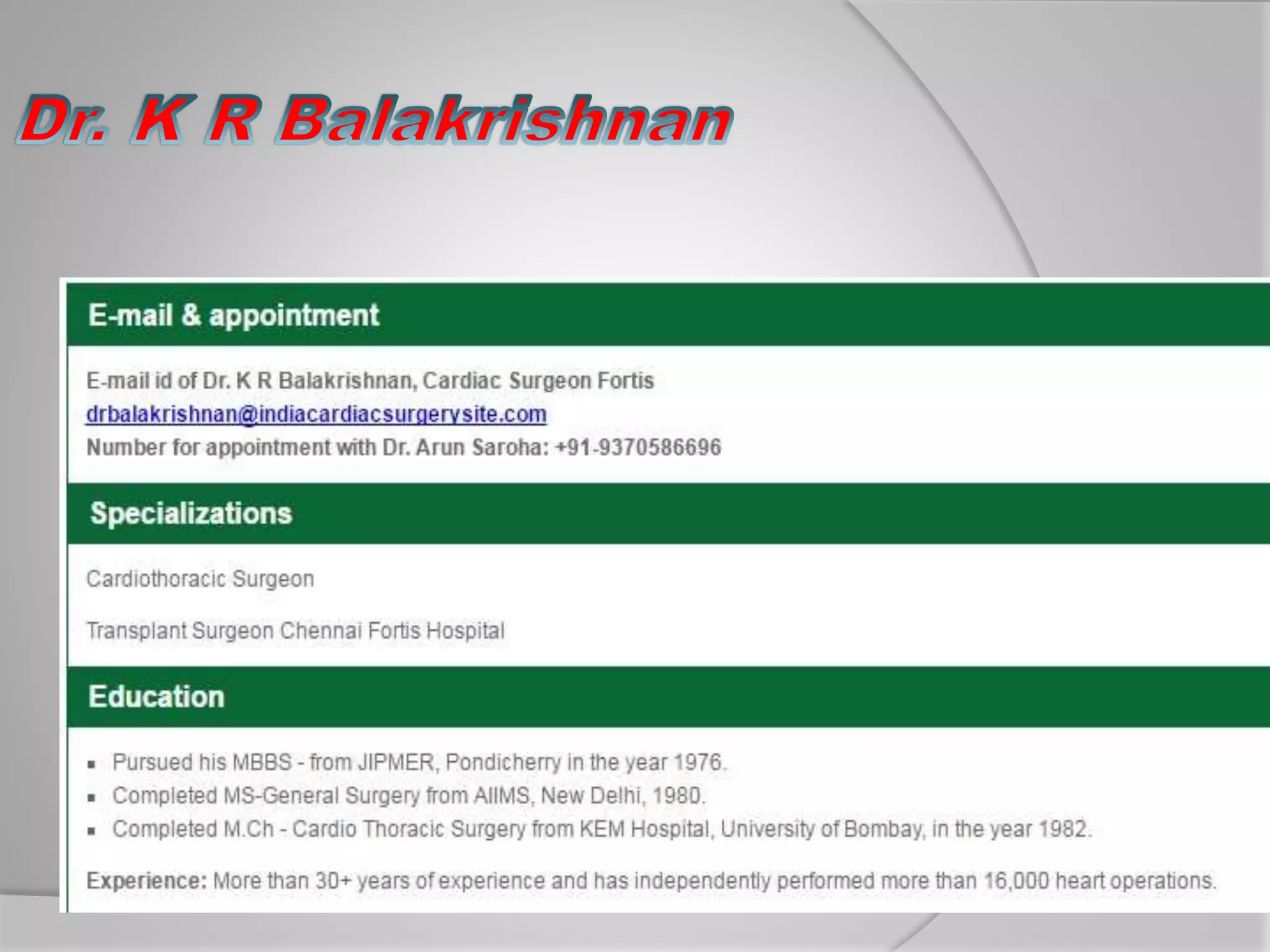 Dr. K R Balakrishnan | PPT